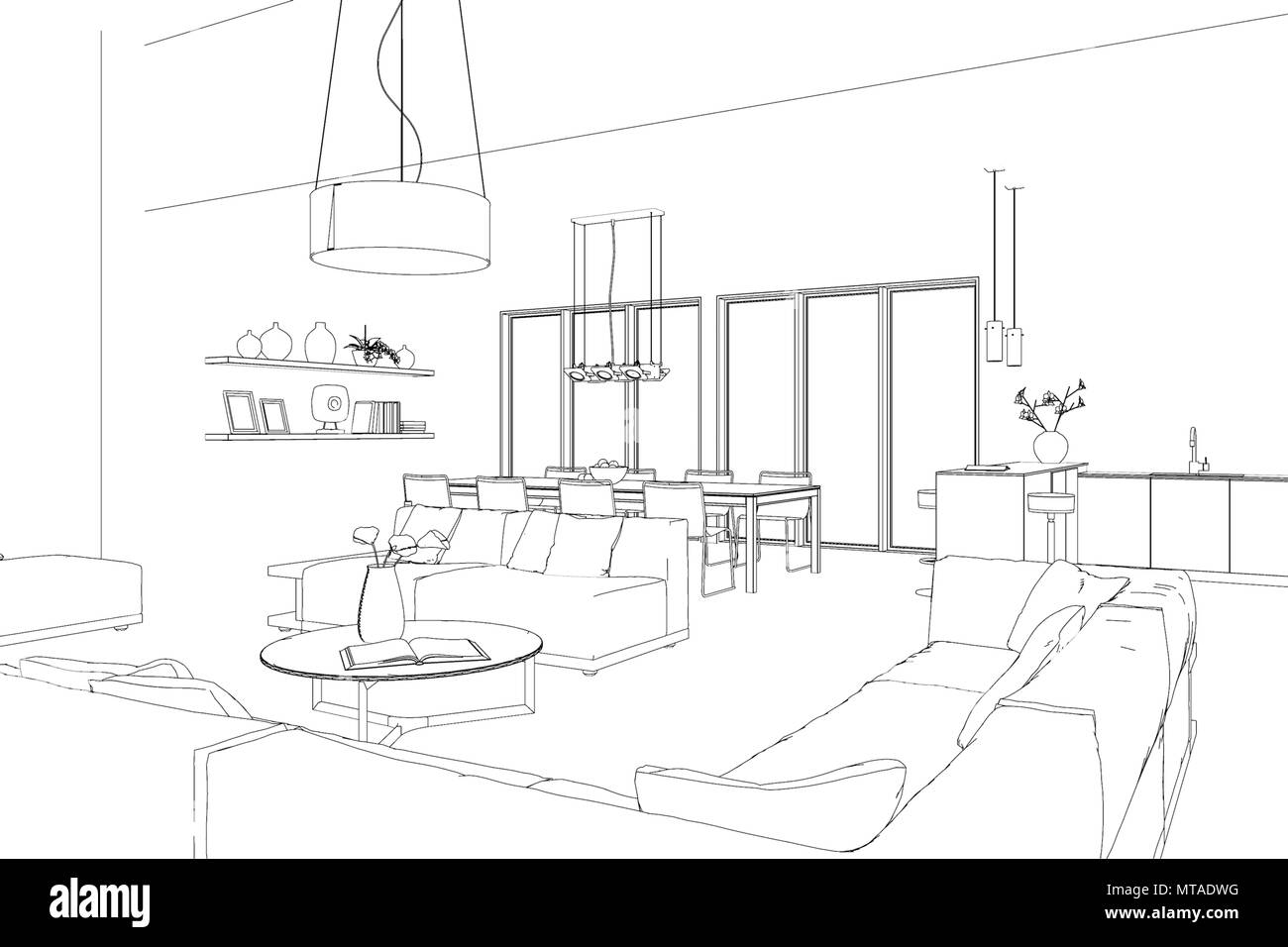 Interior Design modern Loft custom Drawing Stock Photo - Alamy