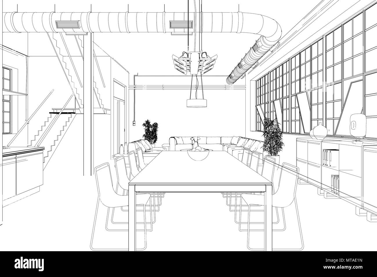 Interior Design modern Loft custom Drawing Stock Photo - Alamy