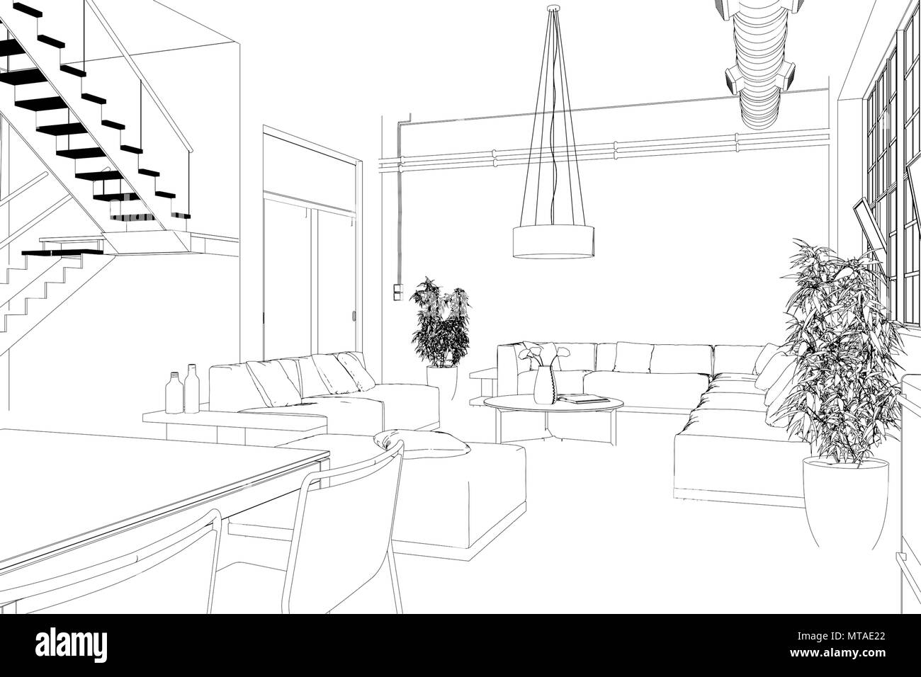 Interior Design modern Loft custom Drawing Stock Photo - Alamy