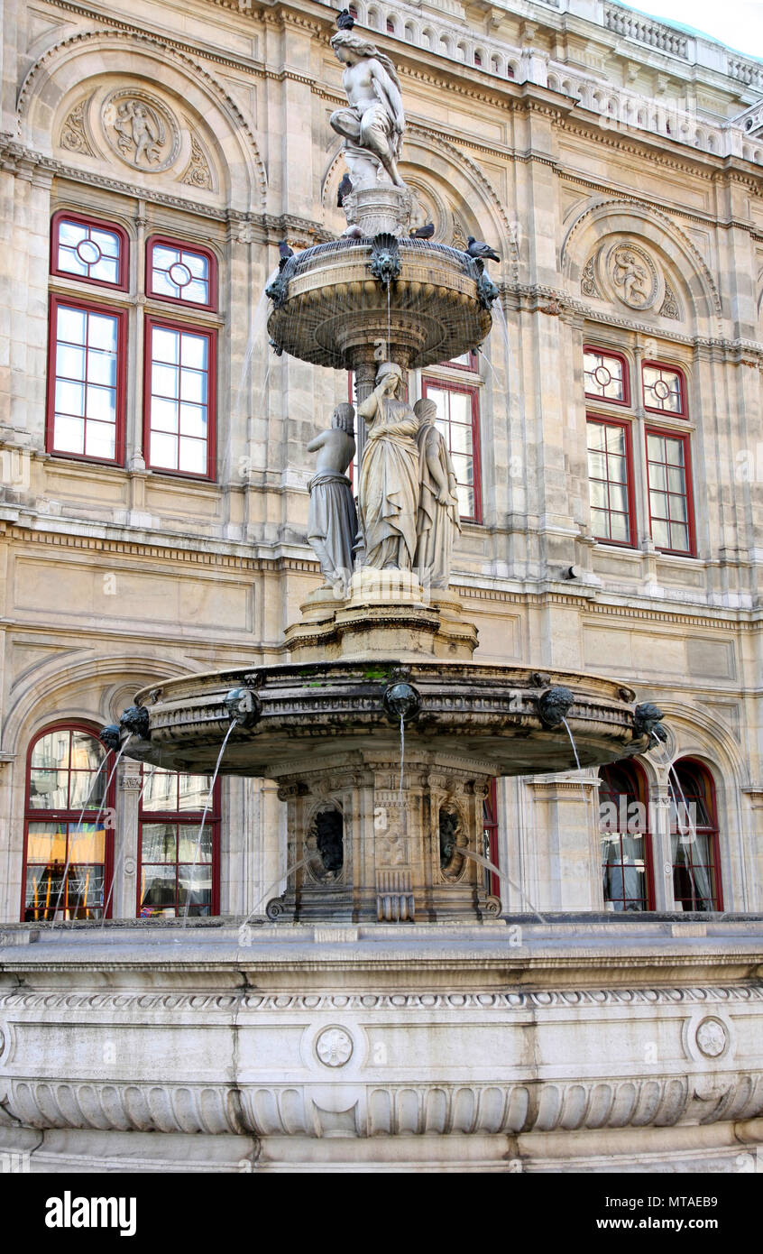 details of water fountain in front of The Vienna Opera house in Vienna ...