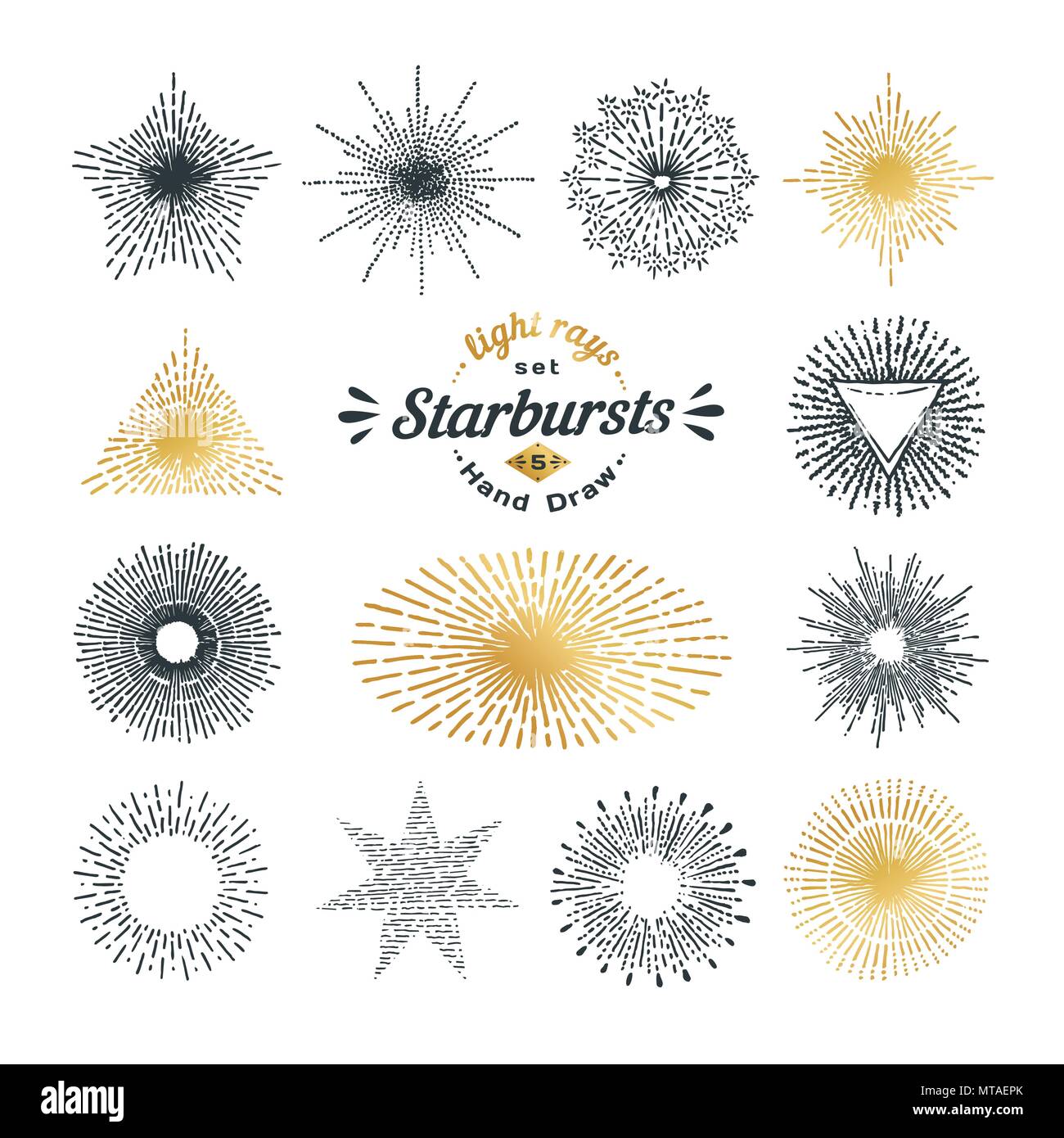 Hand drawn rays and starburst design elements. Collection of sunburst ...