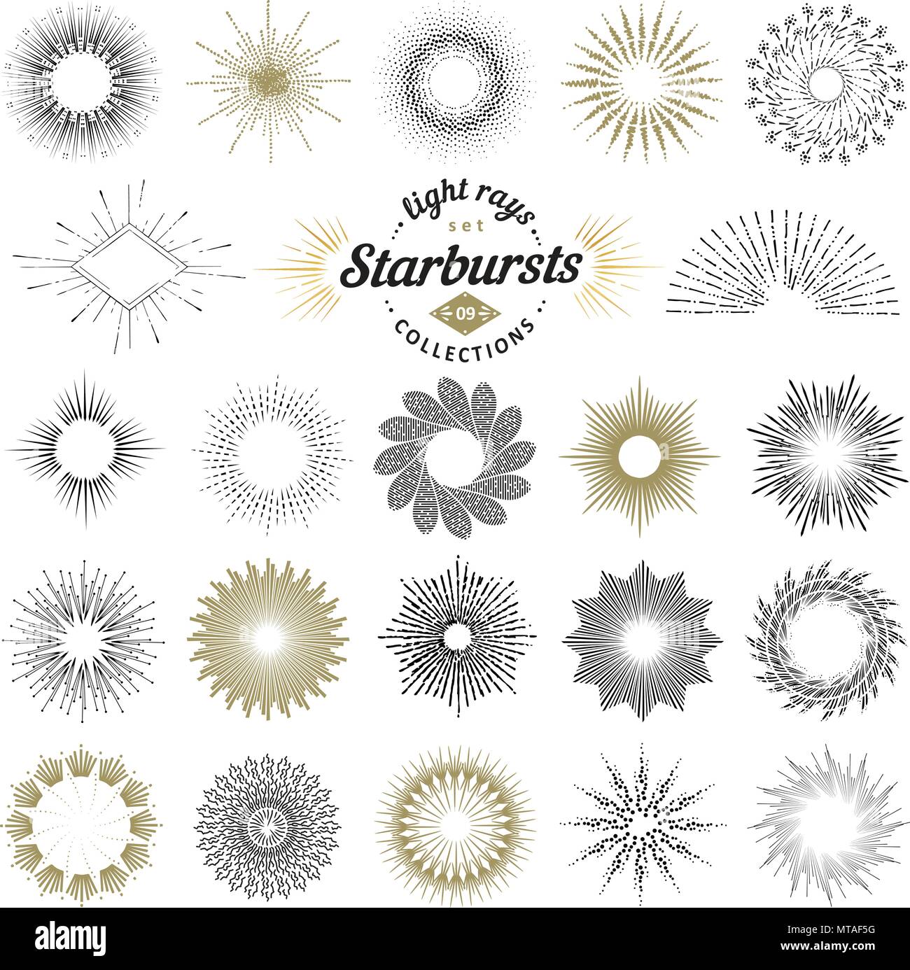 Rays and starburst design elements. Collection of sunburst vintage ...