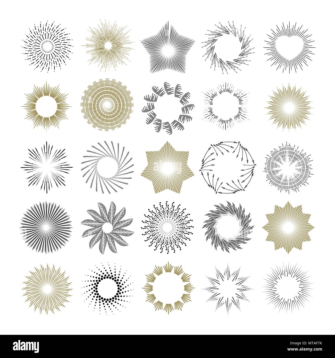 Rays and starburst design elements. Collection of sunburst vintage ...