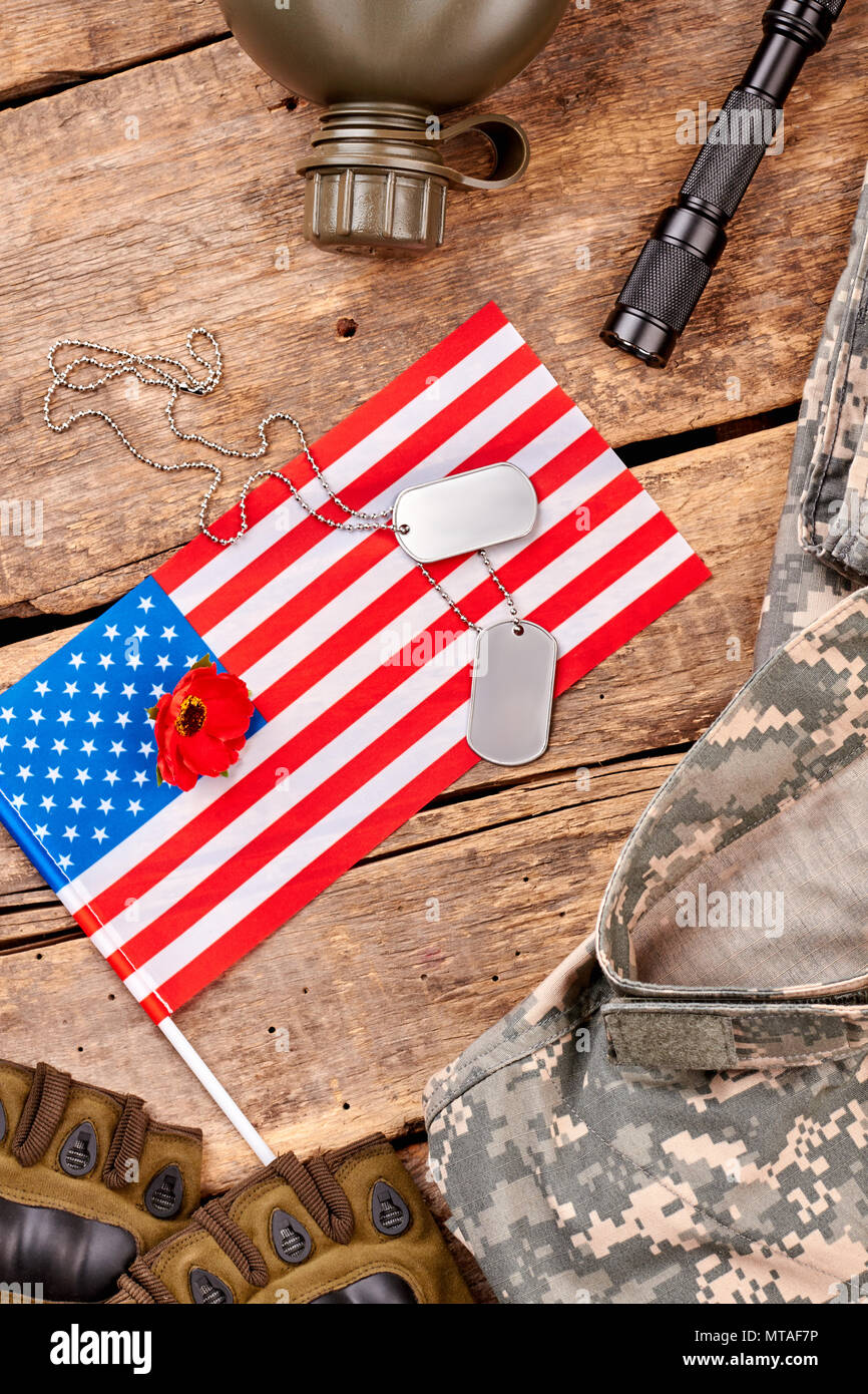 Set of usa soldier things arrangement. Top view flat lay Stock Photo ...