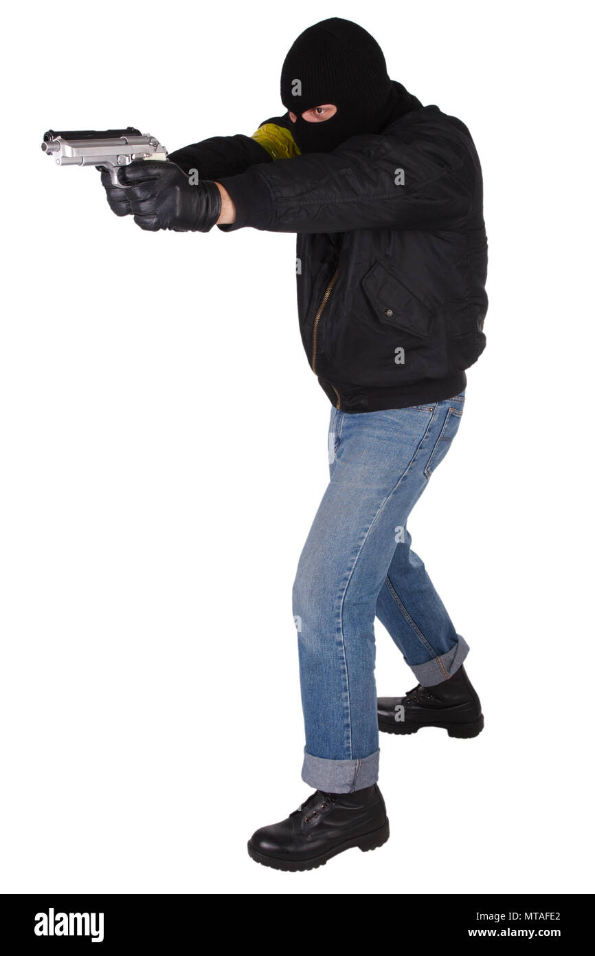 Criminal with handguns isolated on white background Stock Photo - Alamy