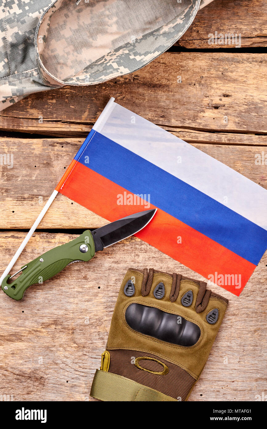 Set of russian army soldier items. Flat lay, top view Stock Photo - Alamy