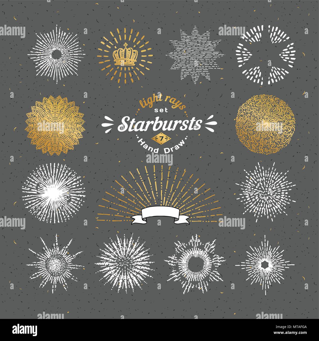 Set of vector starbursts. Vintage design elements. Retro style line art decorative sunbeams ...