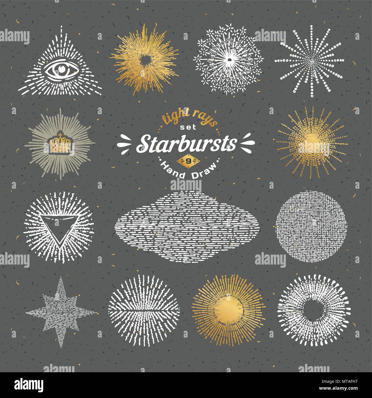 Hand drawn rays and starburst design elements. Collection of sunburst ...