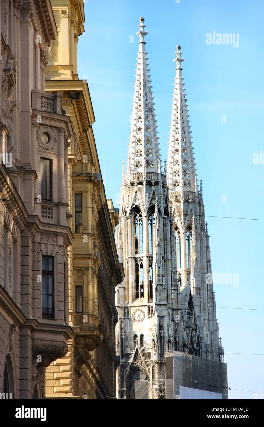 The Votivkirche towers (Votive Church) in Vienna, Austria Stock Photo ...