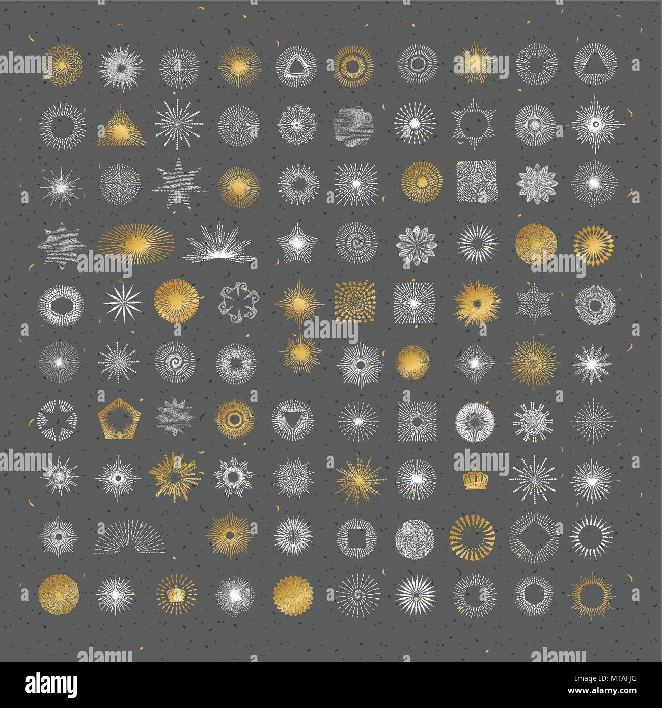 Hand drawn rays design elements. Collection of sunburst vintage style ...