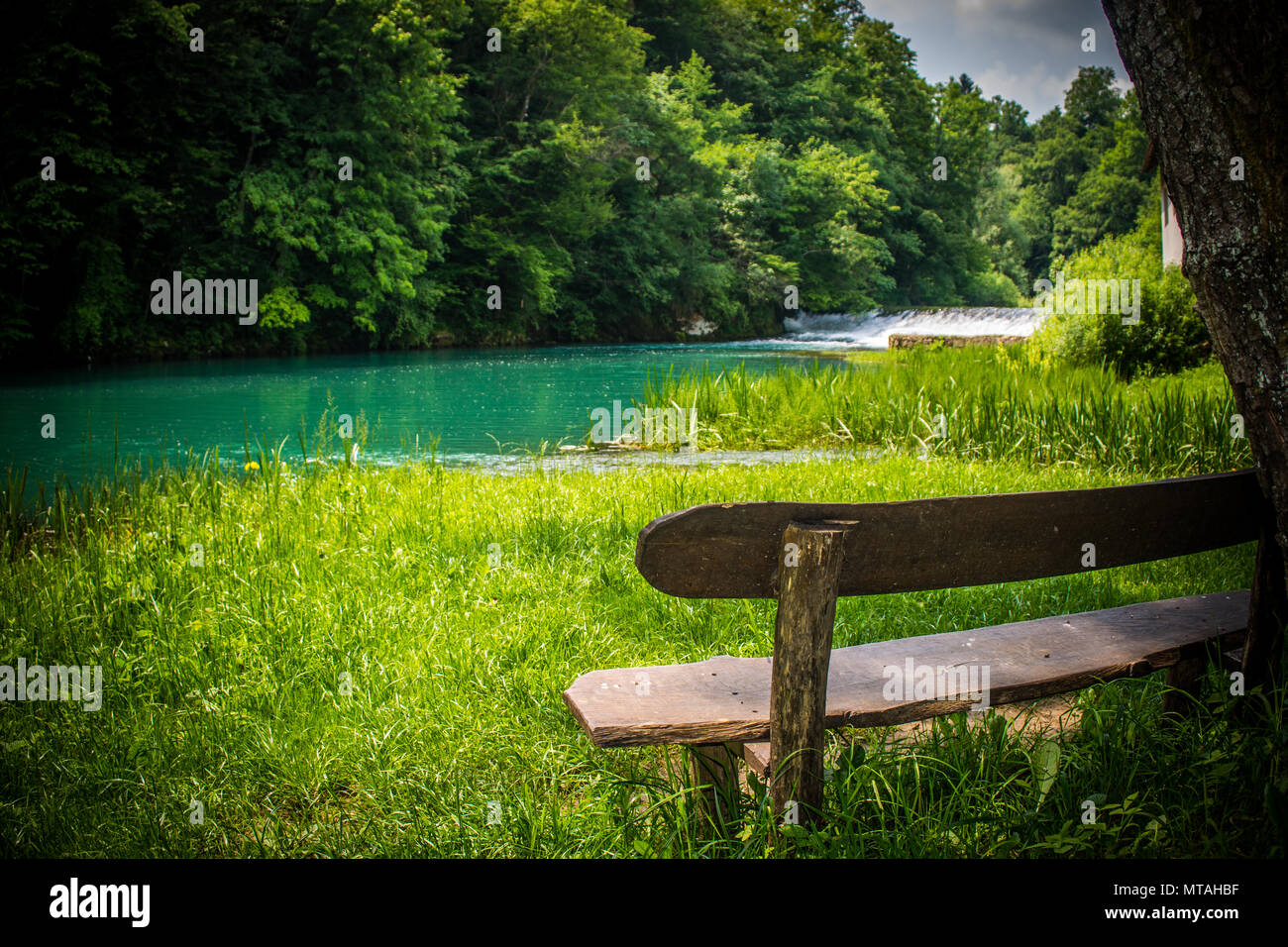 bench by the river Stock Photo - Alamy
