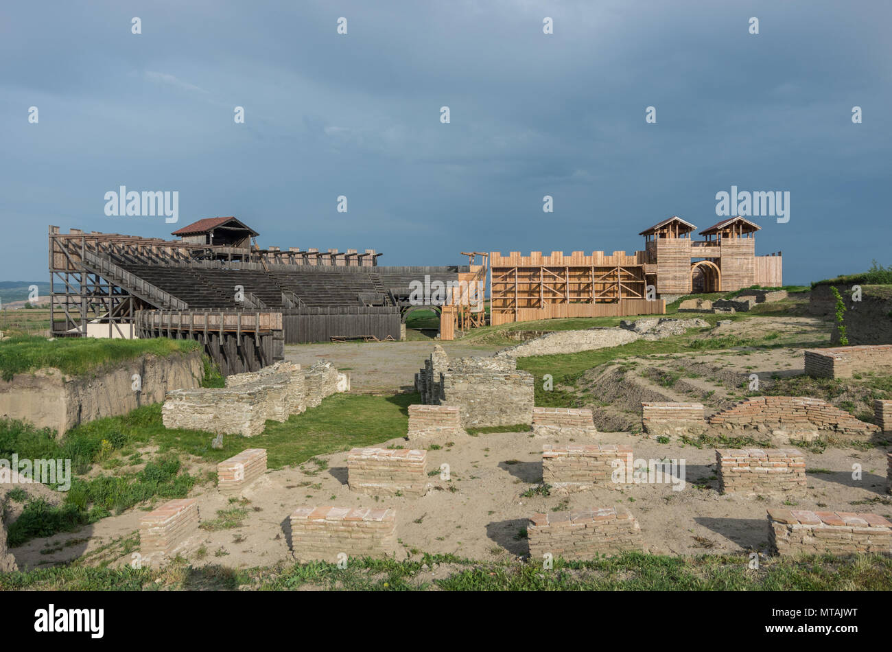 Reconstruction of Roman amphitheater in the Roman city of Viminacium in ...