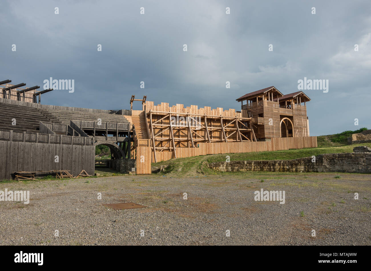 Reconstruction of Roman amphitheater in the Roman city of Viminacium in ...