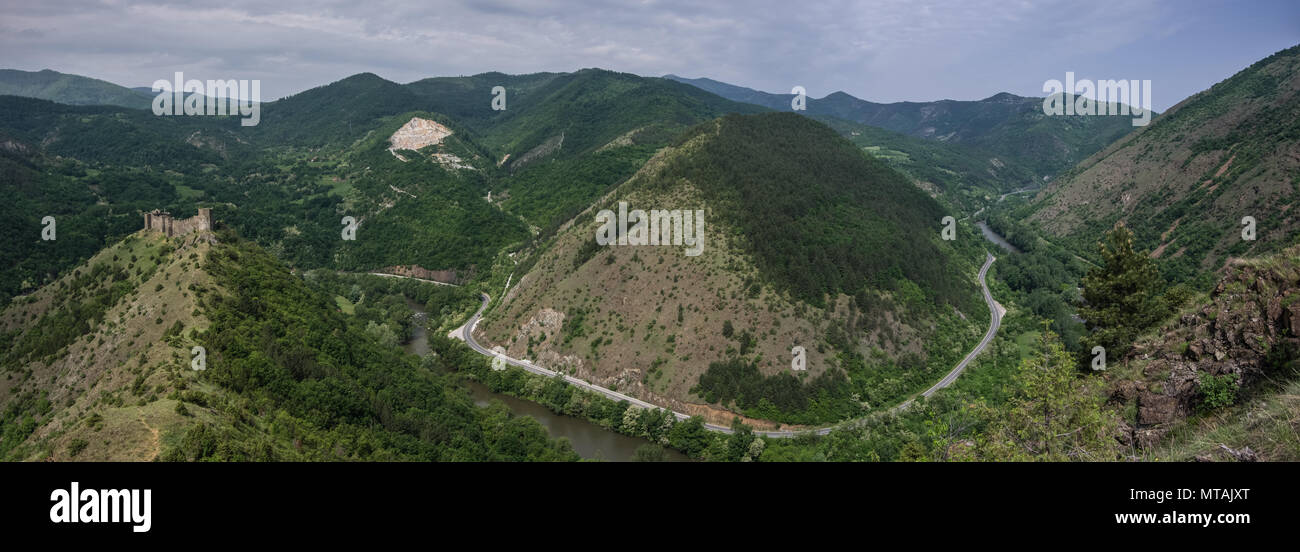 Panorama of Ibar river canyon with medieval fortress Maglic on mountain ...