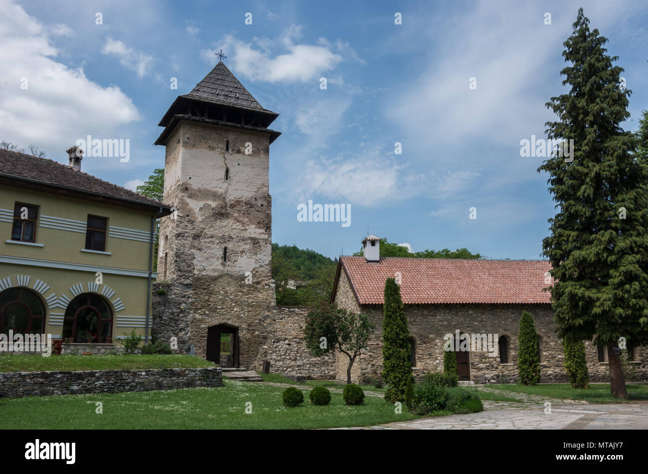 Entrance tower of Studenica monastery, 12th-century Serbian orthodox ...