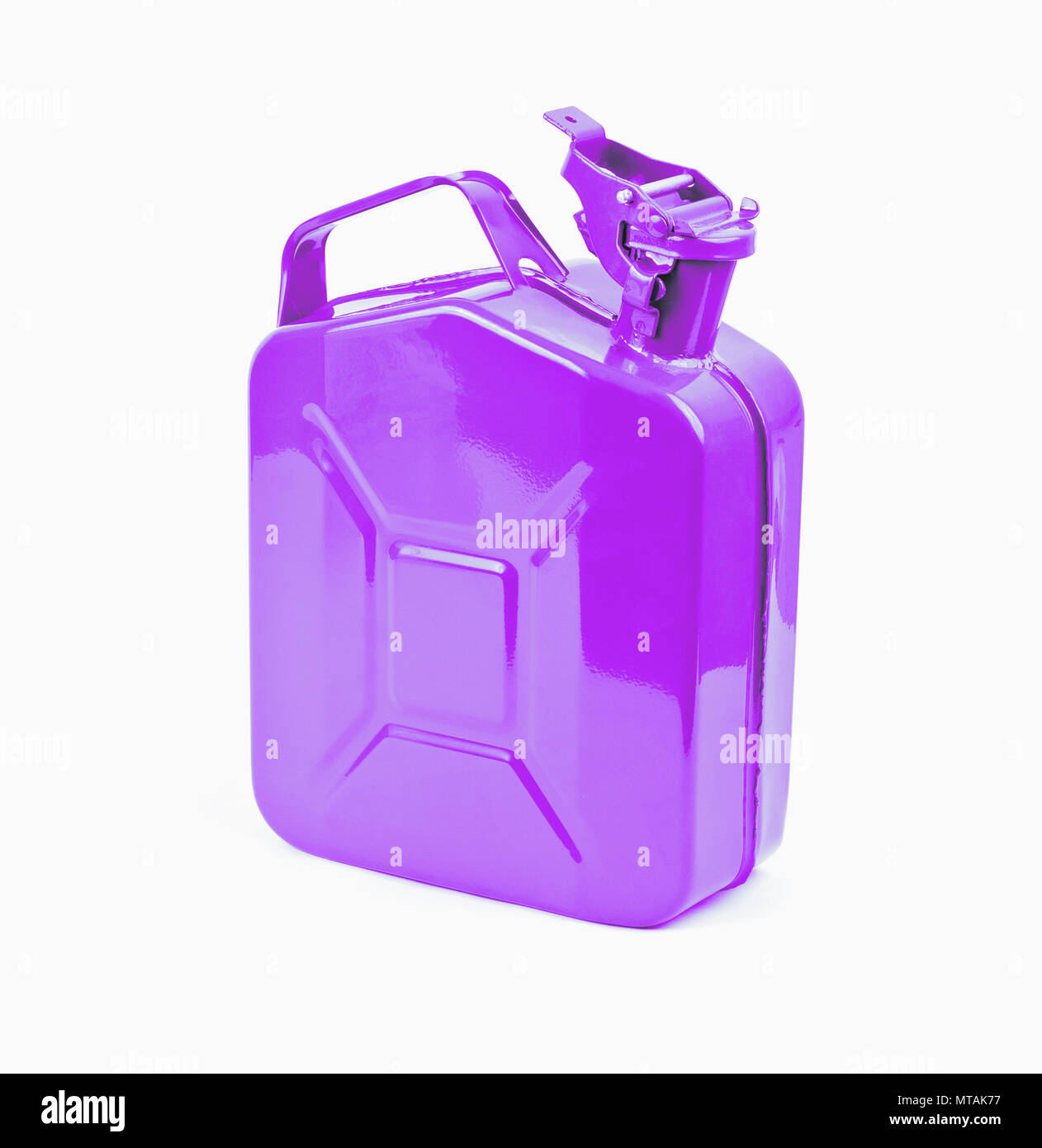 Purple jerrycan on white background. Canister for gasoline, diesel gas ...