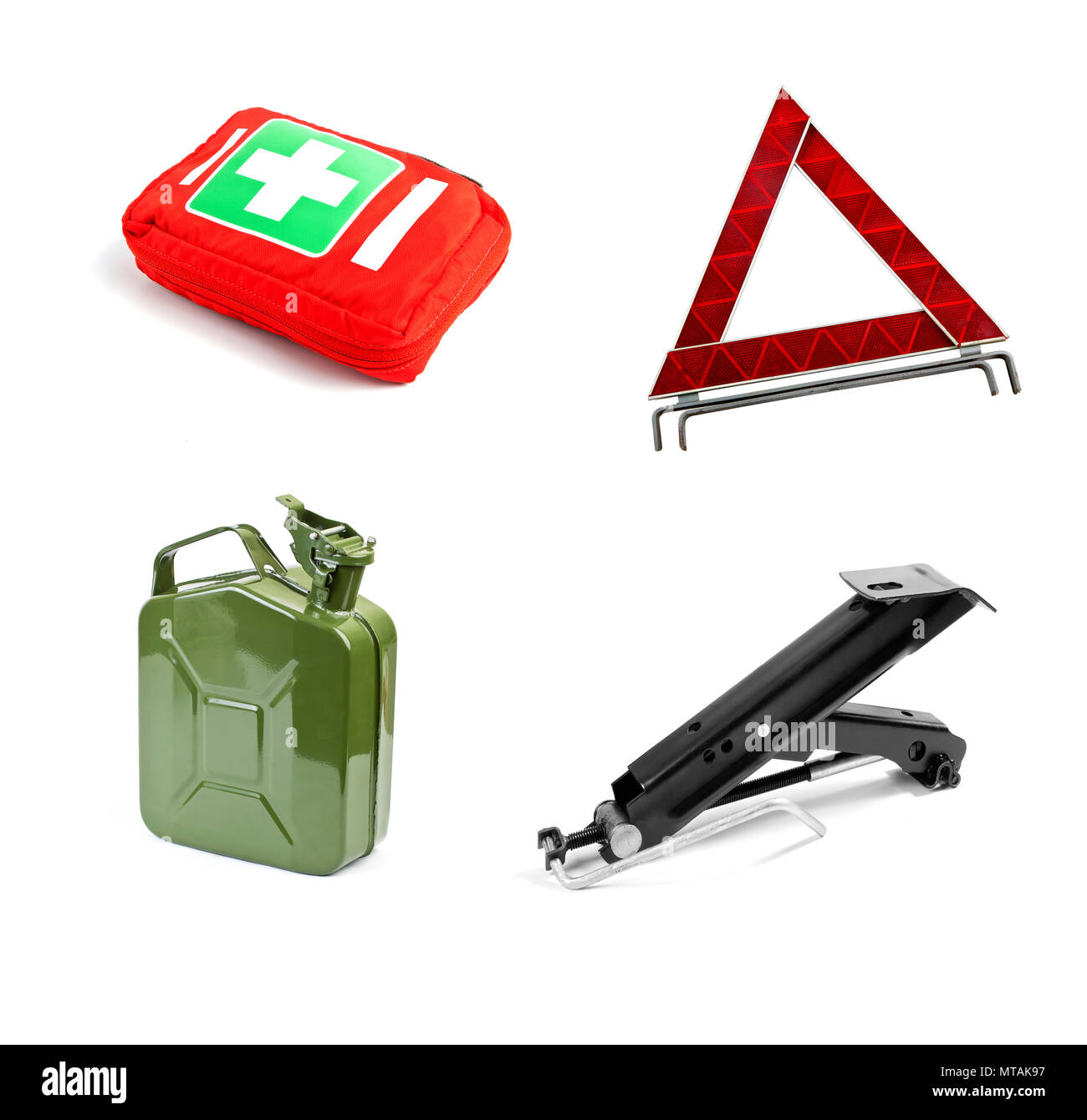 Emergency kit for car isolated on white background Stock Photo - Alamy