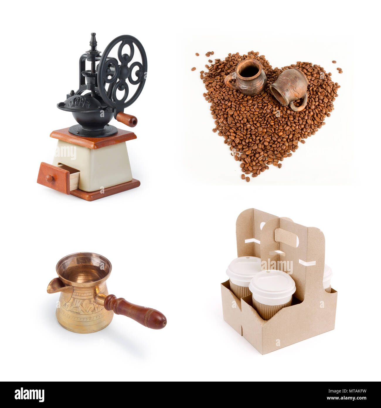Set of coffee accessories on white background Stock Photo - Alamy