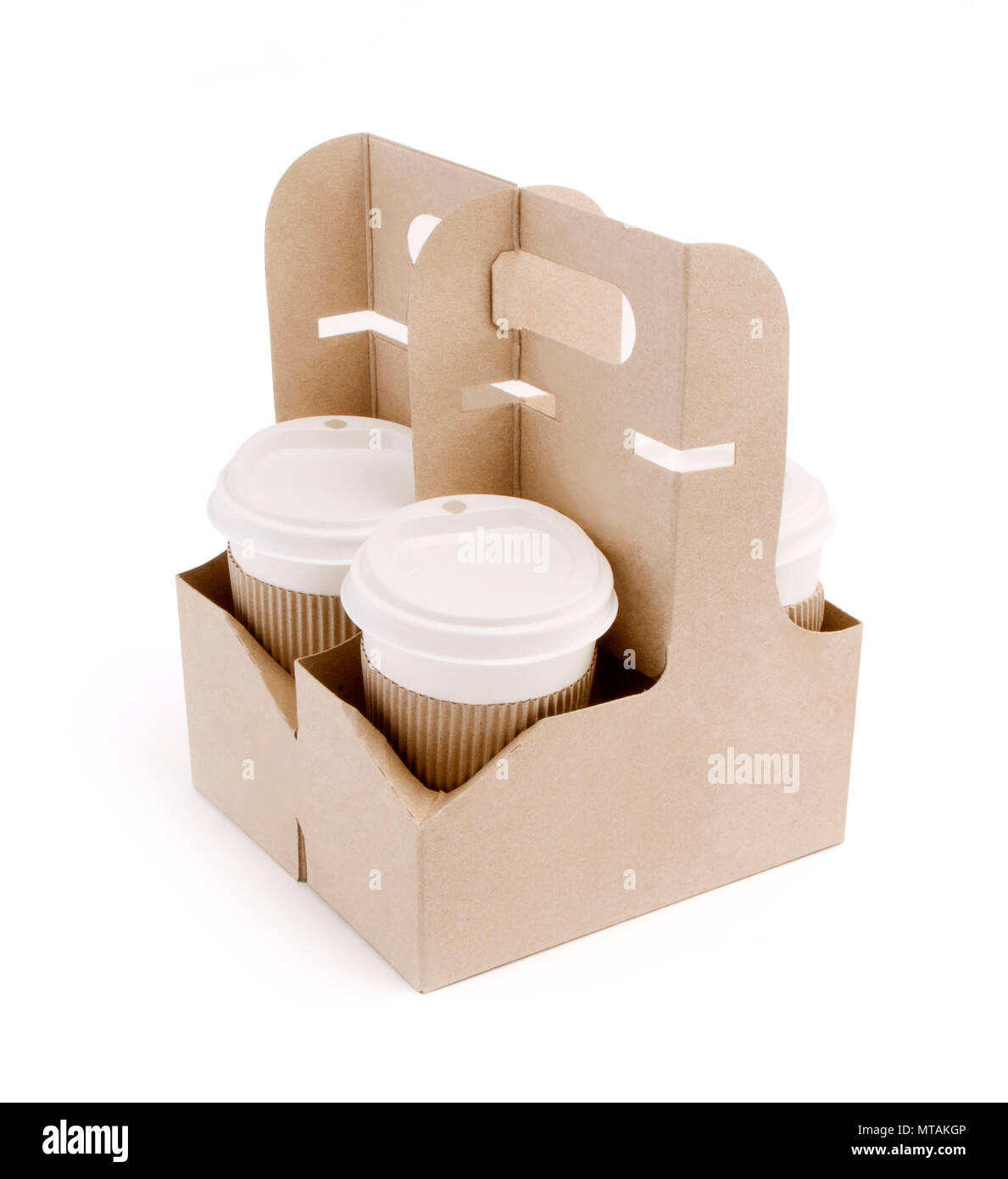 take-out coffee in holder on white background Stock Photo - Alamy