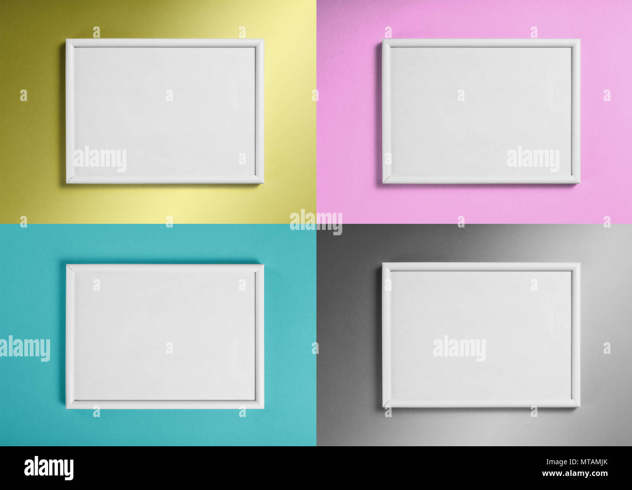 Set of white frames for paintings or photographs on different ...