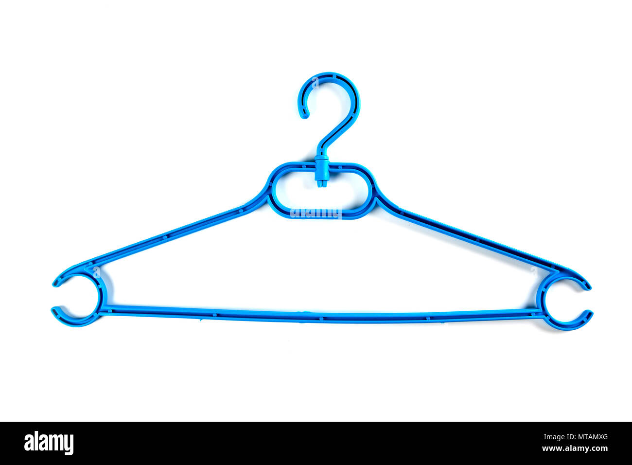 Blue plastic hanger for clothes on a white background Stock Photo - Alamy