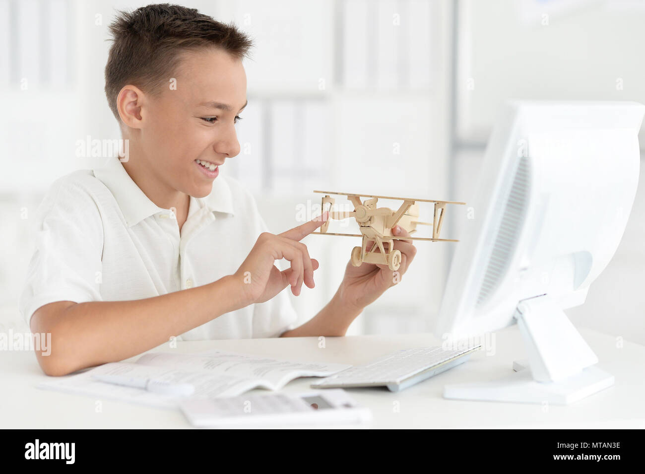 boy with model of plane Stock Photo - Alamy