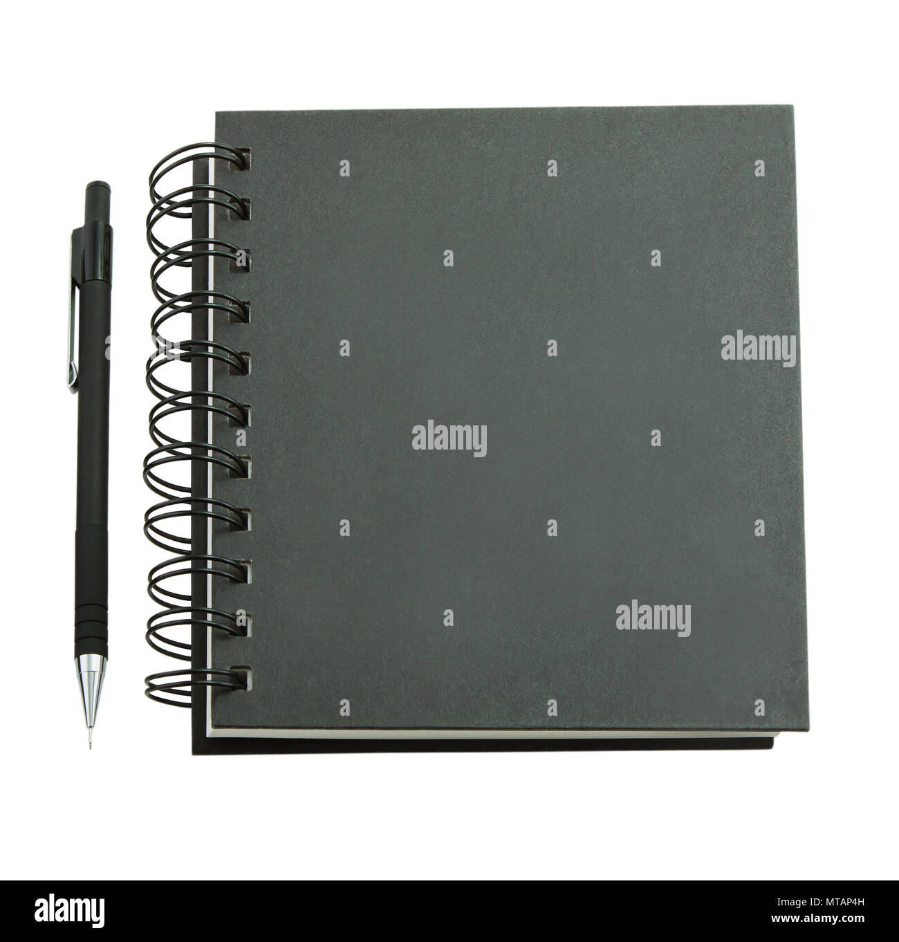Black notebook and pencil isolated on white background, identity design ...