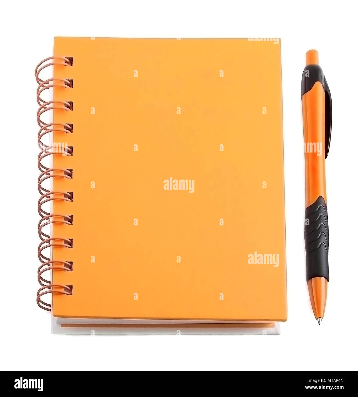 Orang notepad with color pen isolated on white background, identity ...