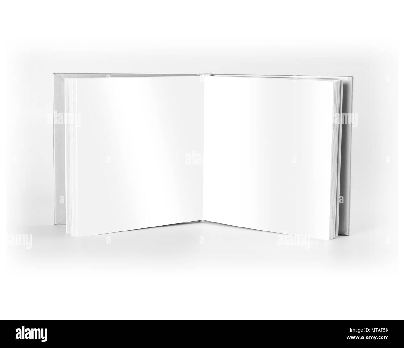 Blank open book standing over white background Stock Photo - Alamy