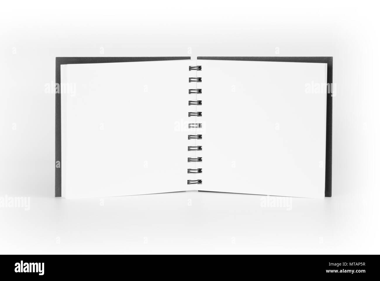Blank open notepad standing over white background Stock Photo - Alamy
