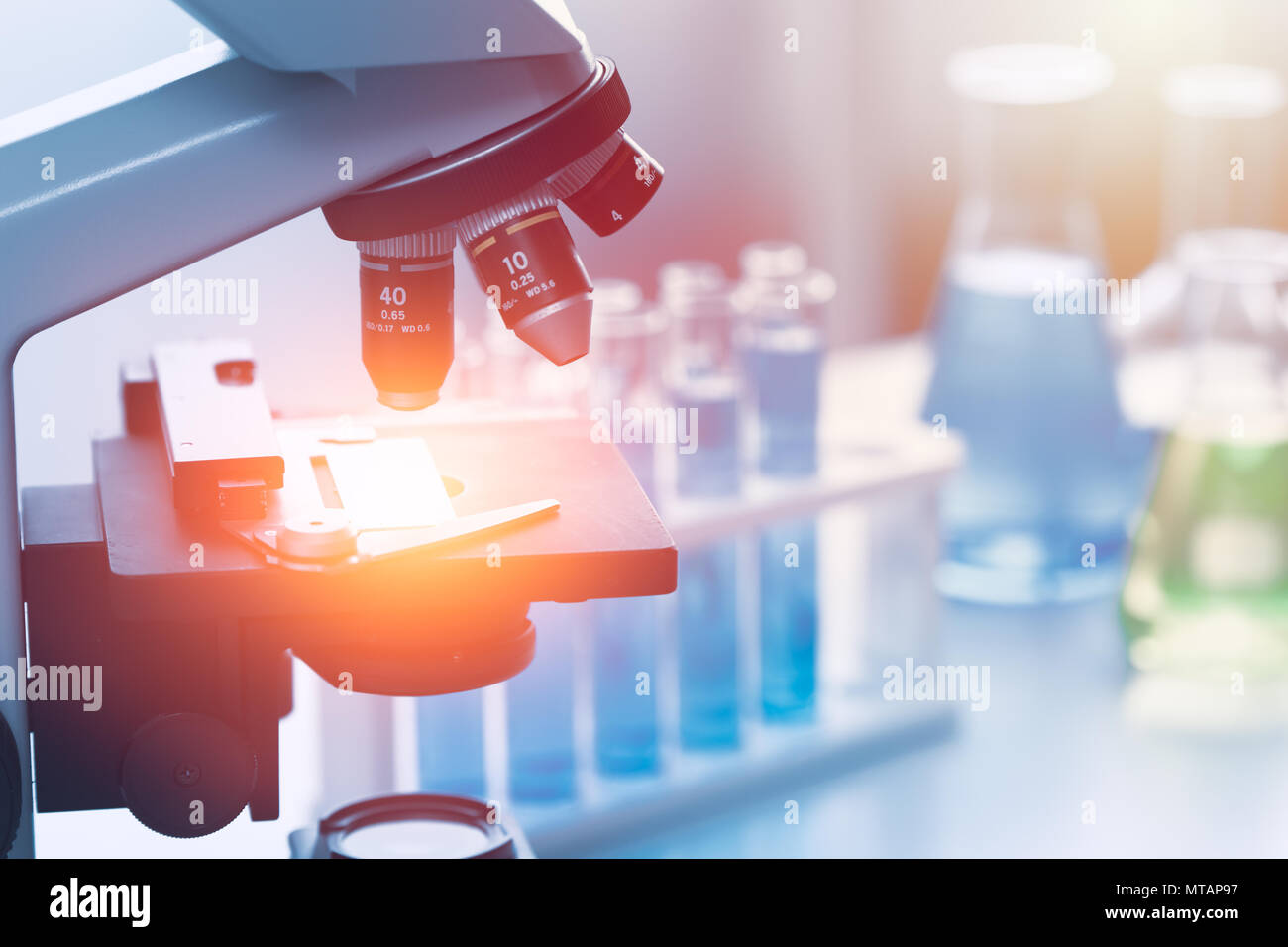 Science Chemical medical research lab with Microscope Stock Photo - Alamy
