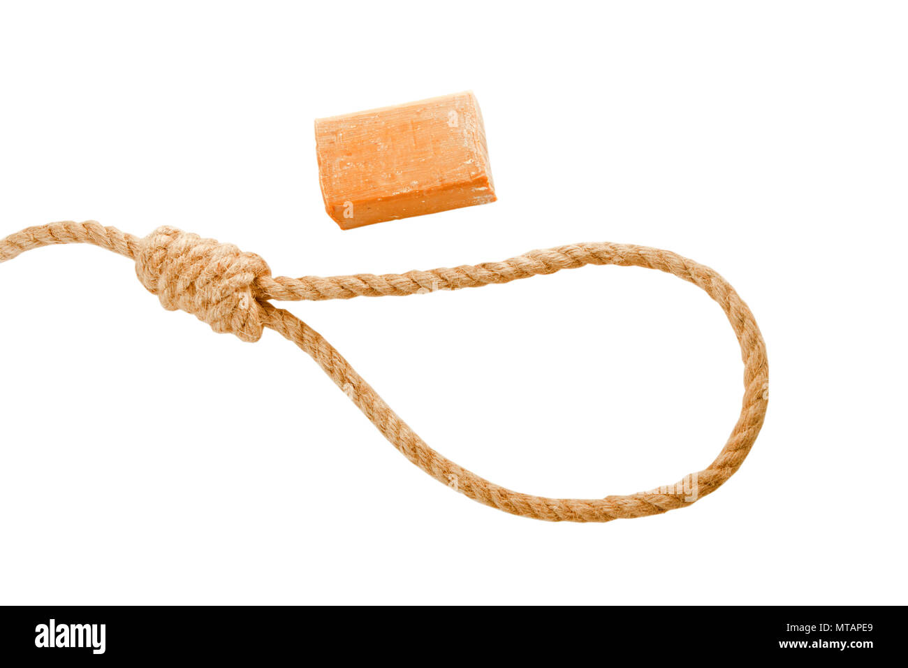 Rope with hangman's noose and soap isolated on white background Stock ...