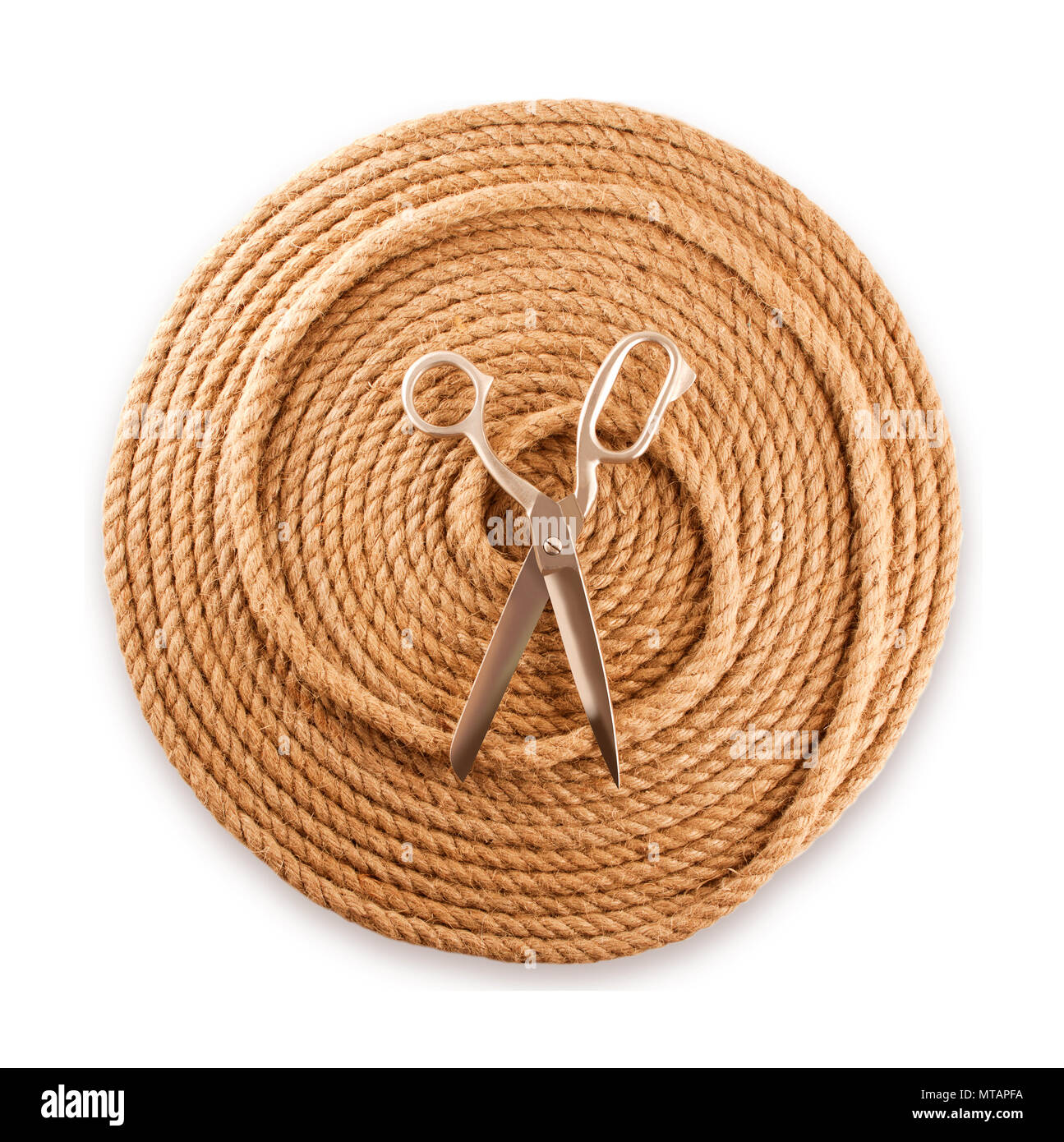 scissors on a rope isolated on white Stock Photo - Alamy