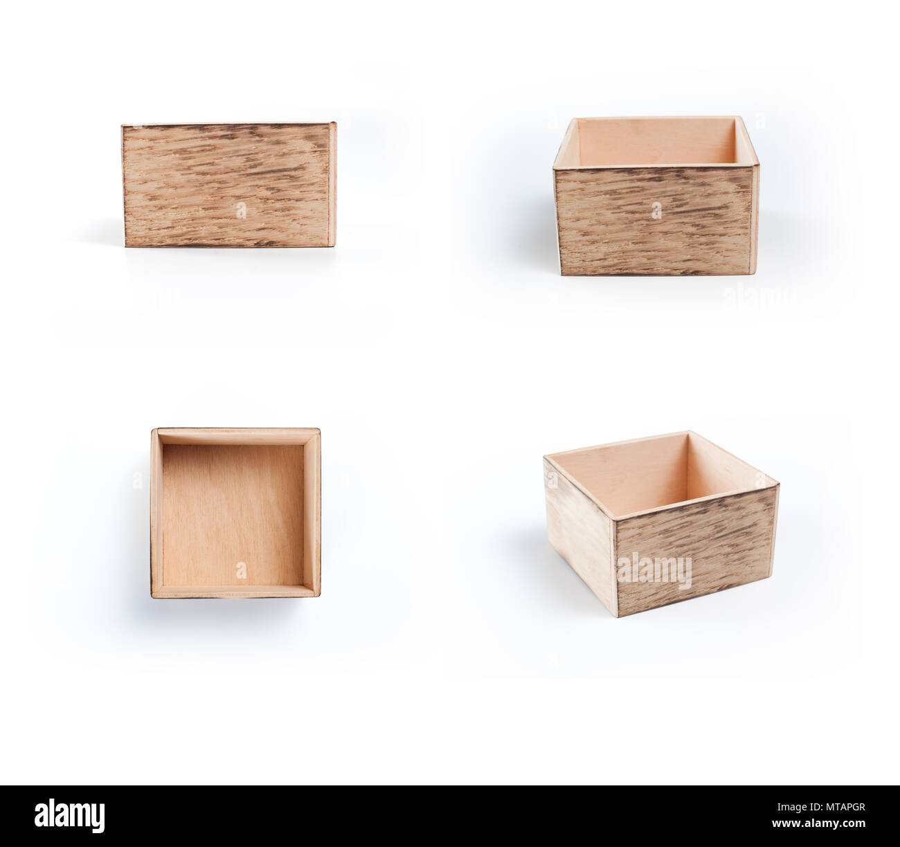 Different point of view of wooden boxes on white background Stock Photo ...
