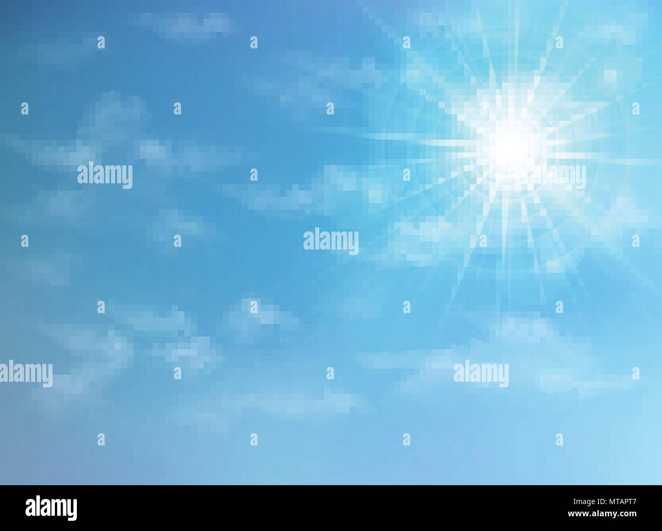 Abstract of realistic sunburst on clear blue skys background with copy ...