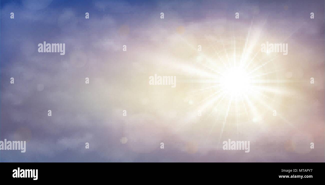 Sun burst on sunset time with clouds in twilight sky background ...