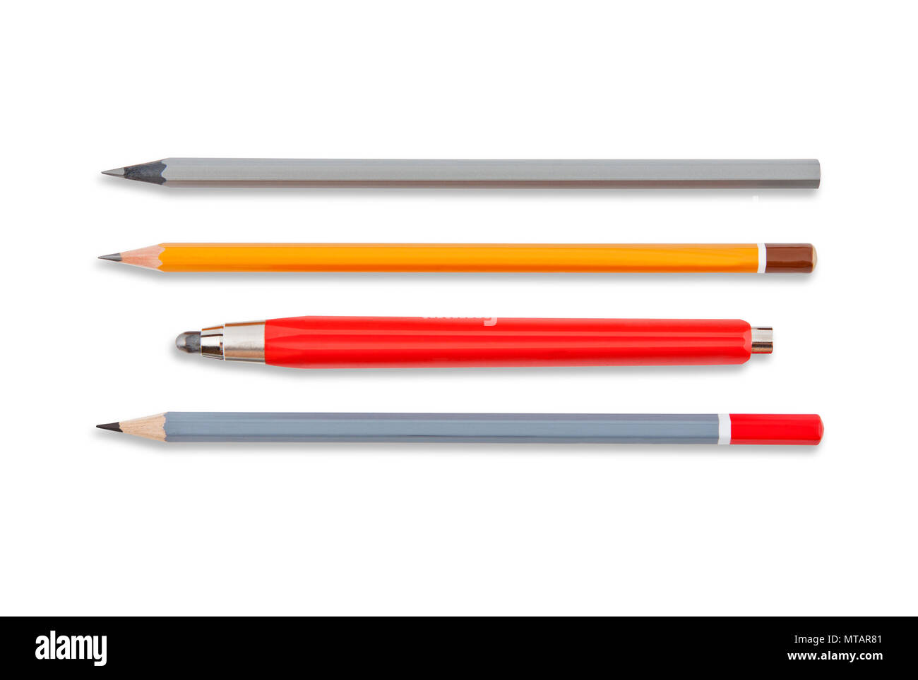 lead pencils isolated on white, several pencils, mechanical pencil ...