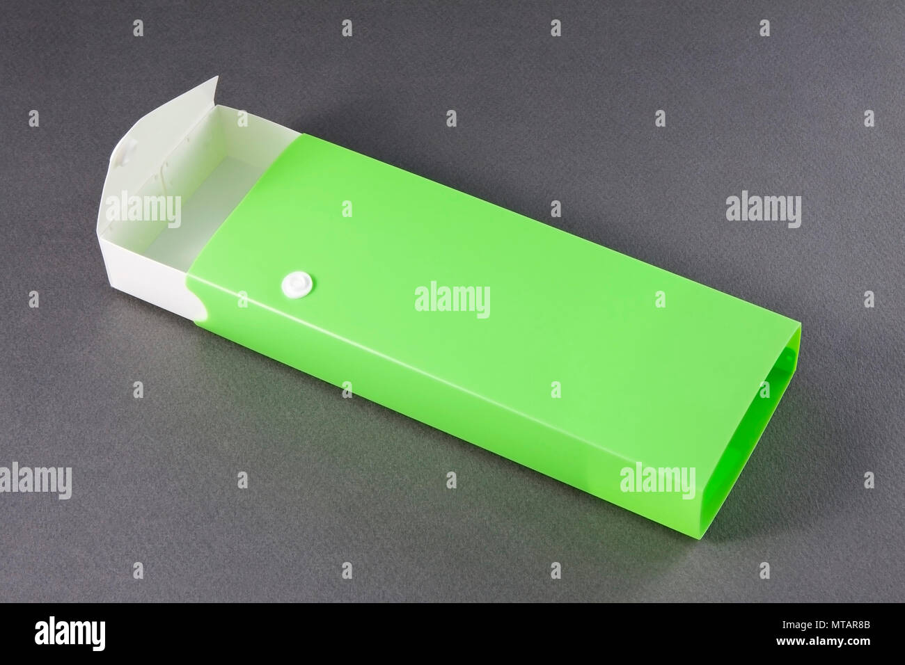 Open Empty Pencil Box on Gray Background Stock Photo - Alamy