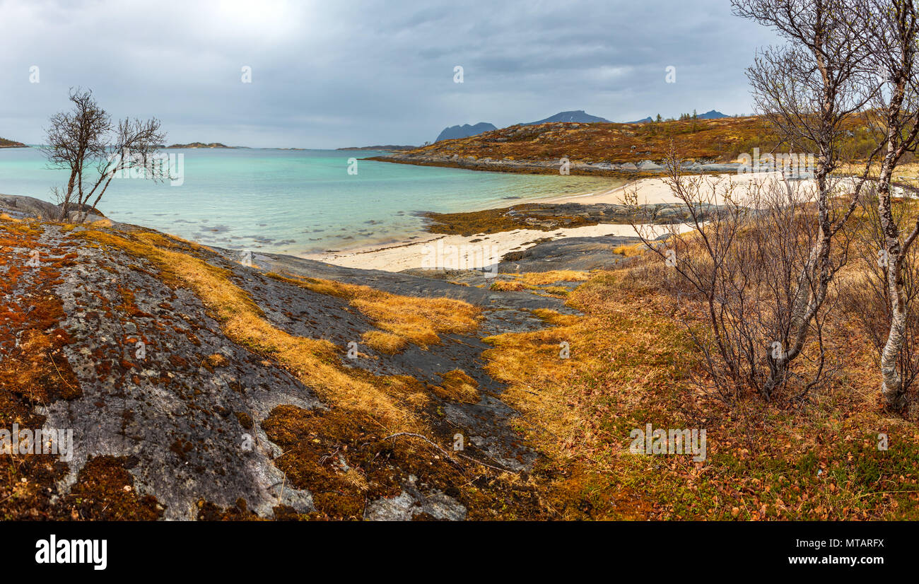 The landscape view of Senja Island beyond the Polar Circle in Norway ...