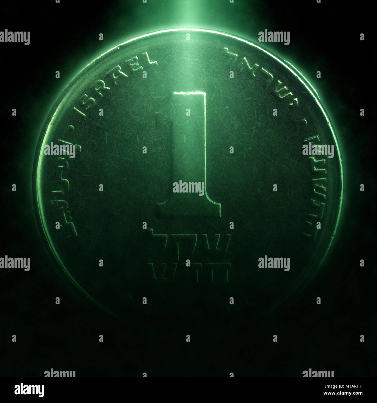 Digitally enhanced image of a One New Israeli Shekel coin (ILS or NIS ...