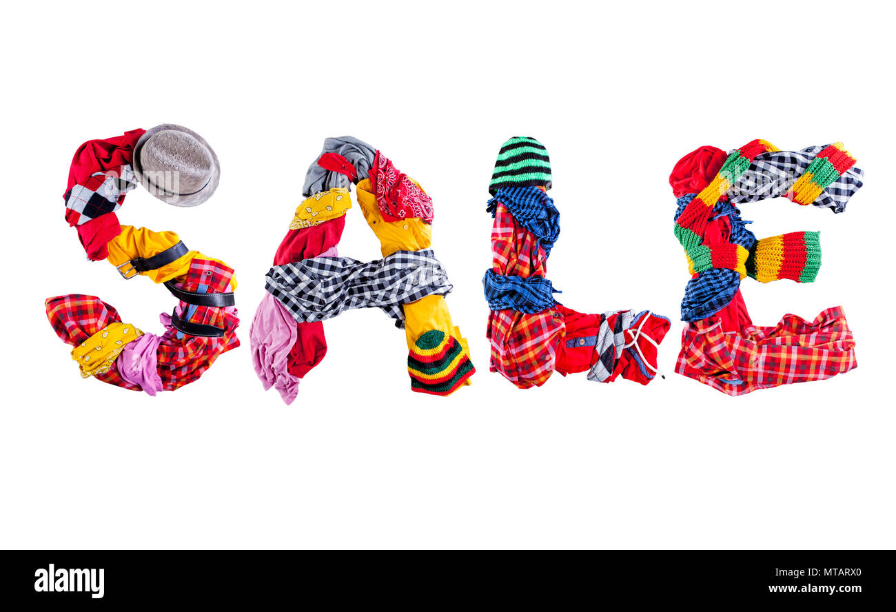Sale sign made of clothes isolated on white background Stock Photo - Alamy