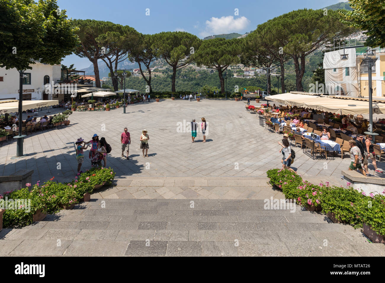 Ravello, Italy - June 16, 2017: Tourists enjoy the atmosphere of ...