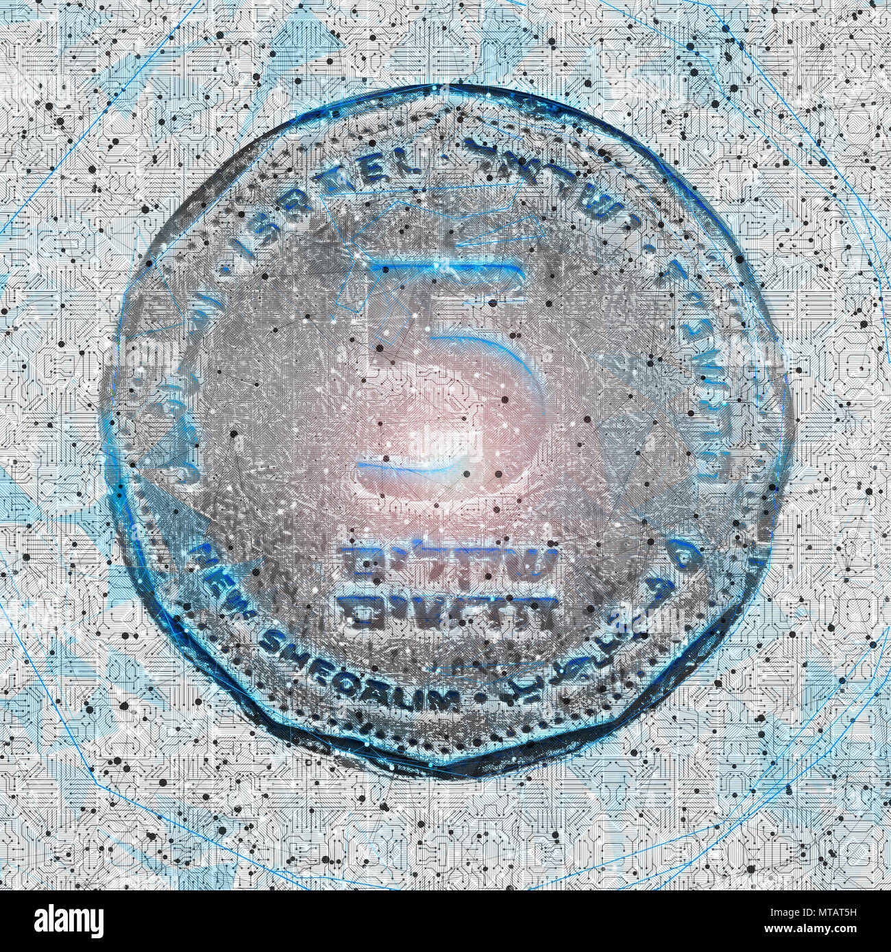 Digitally enhanced image of a Five New Israeli Shekel coin (ILS or NIS ...