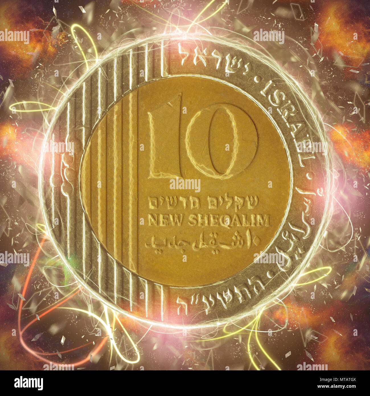 Digitally enhanced image of a Ten New Israeli Shekel coin Stock Photo ...