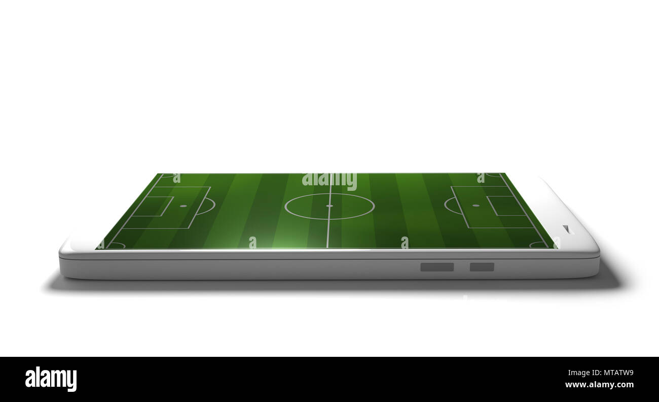 mobile phone isolated with soccer field display 3d rendering Stock ...