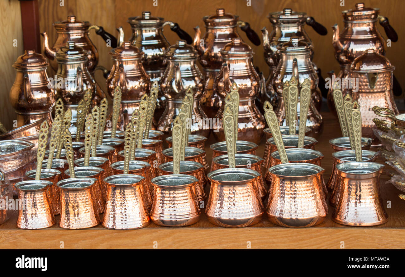 Turkish coffee pots made in a traditional style Stock Photo - Alamy