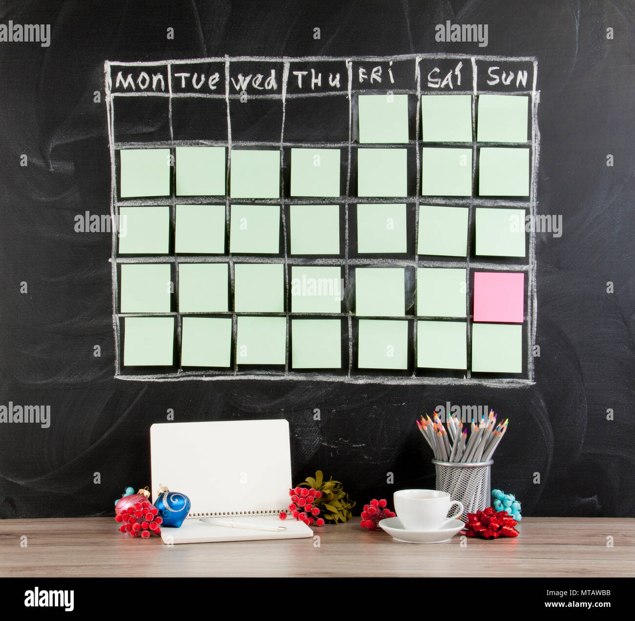 Christmas concept: grid timetable schedule with decoration on black ...