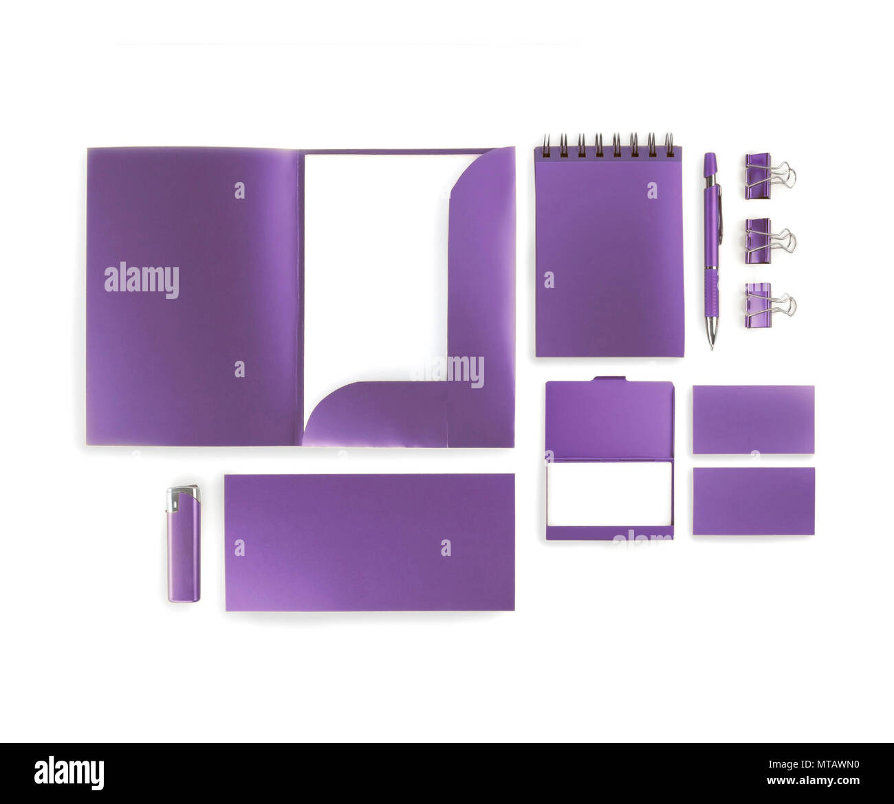 Set of purple elements for corporate identity design on a white ...