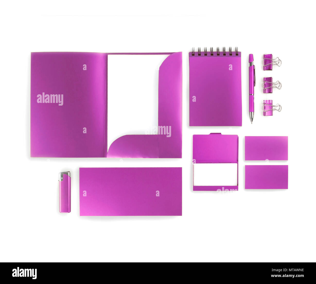 Set of pink elements for corporate identity design on a white ...