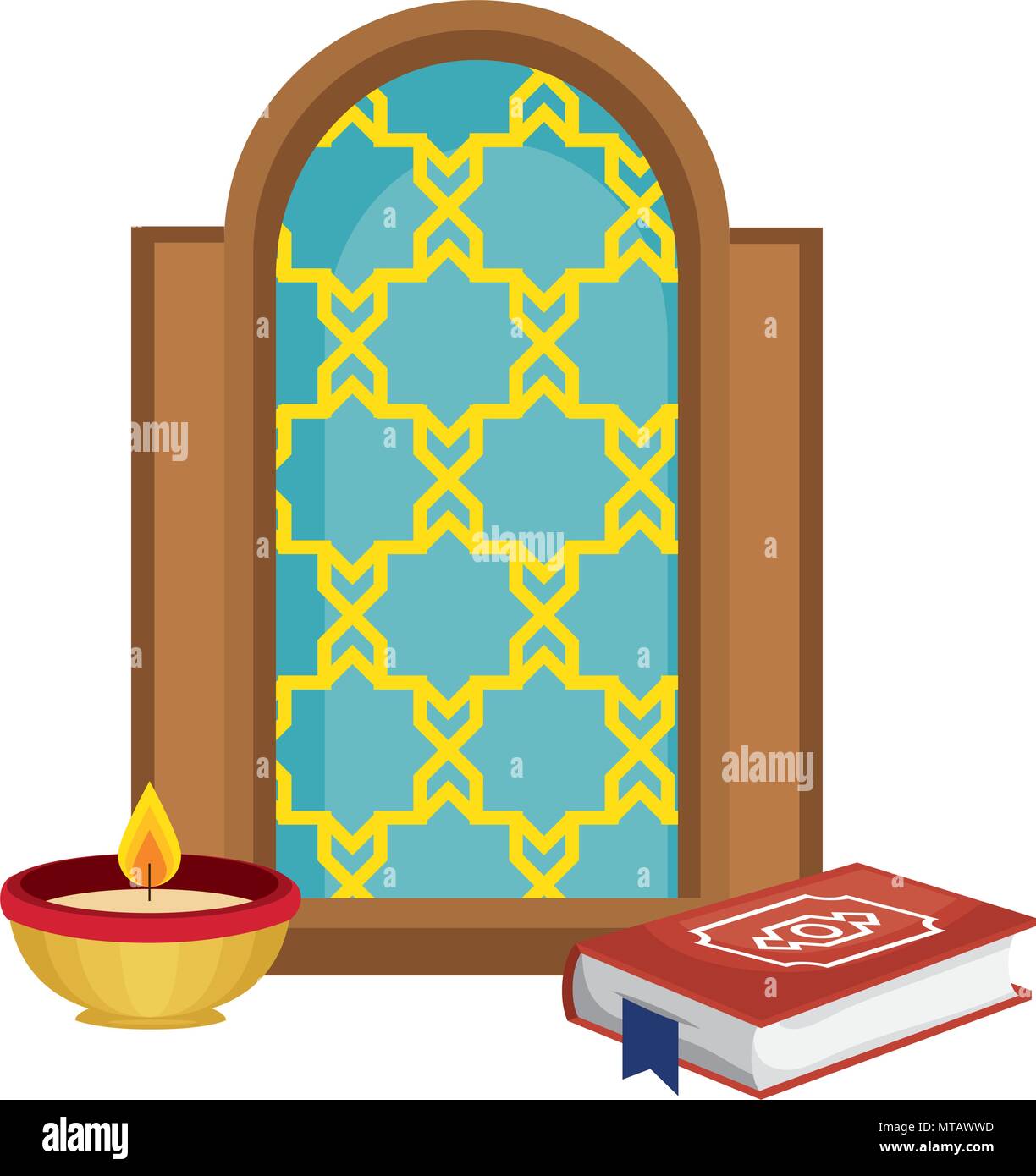 window of temple and book with candle Stock Vector Image & Art - Alamy